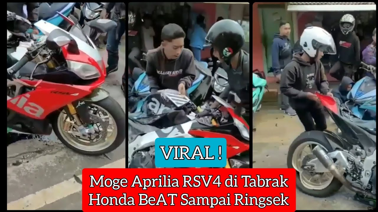 Viral Video Tabrakan Moge Aprilia RSV4 dengan Honda BeAT Hingga Bodi Ringsek - YouTube