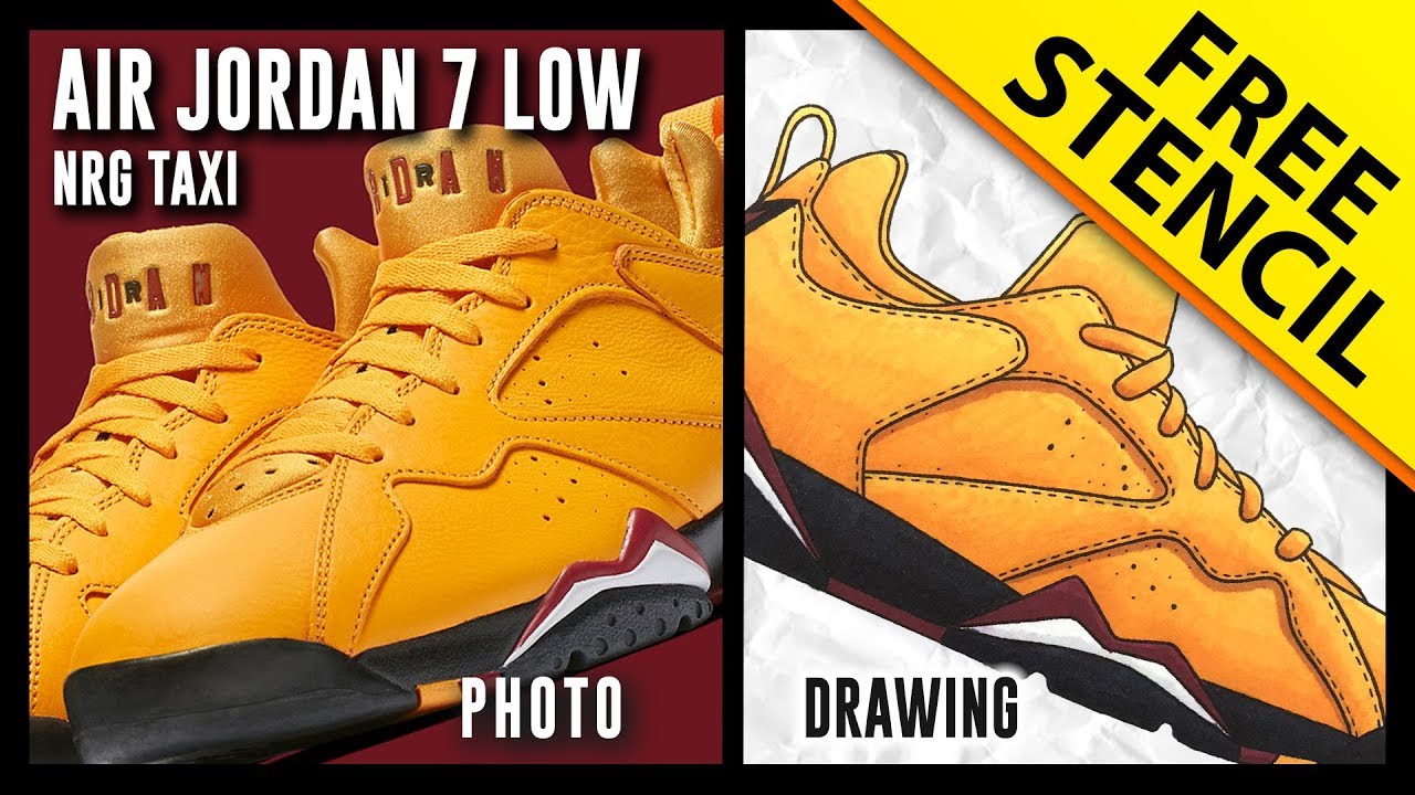 Air Jordan 7 Low NRG Taxi - Sneaker Drawing w/ FREE Stencil - YouTube