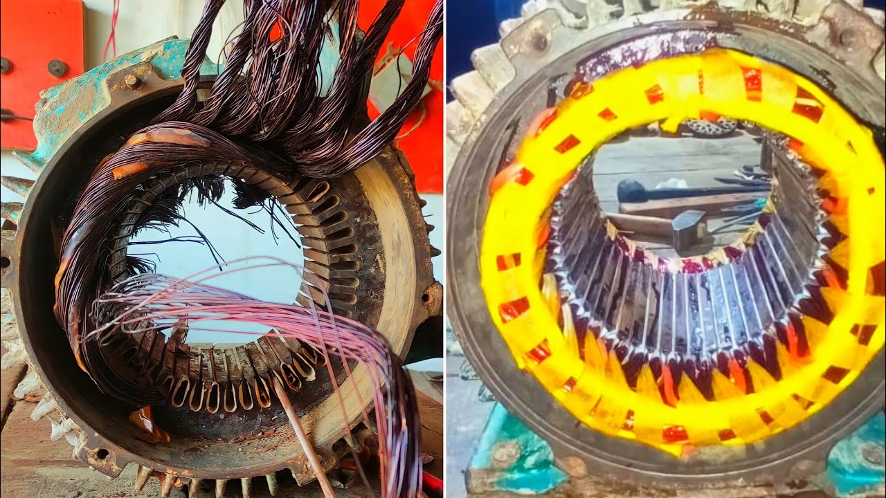 How to rewinding three phase Motor | Local Skills of Tube well Motor ...