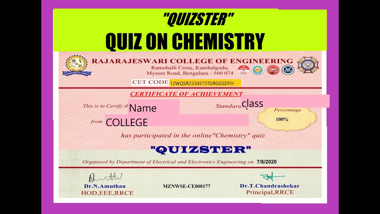 ''QUIZSTER" CHEMISTRY QUIZ Knowledge gained in PCMC/PCMB/PCME. ||WITH ...