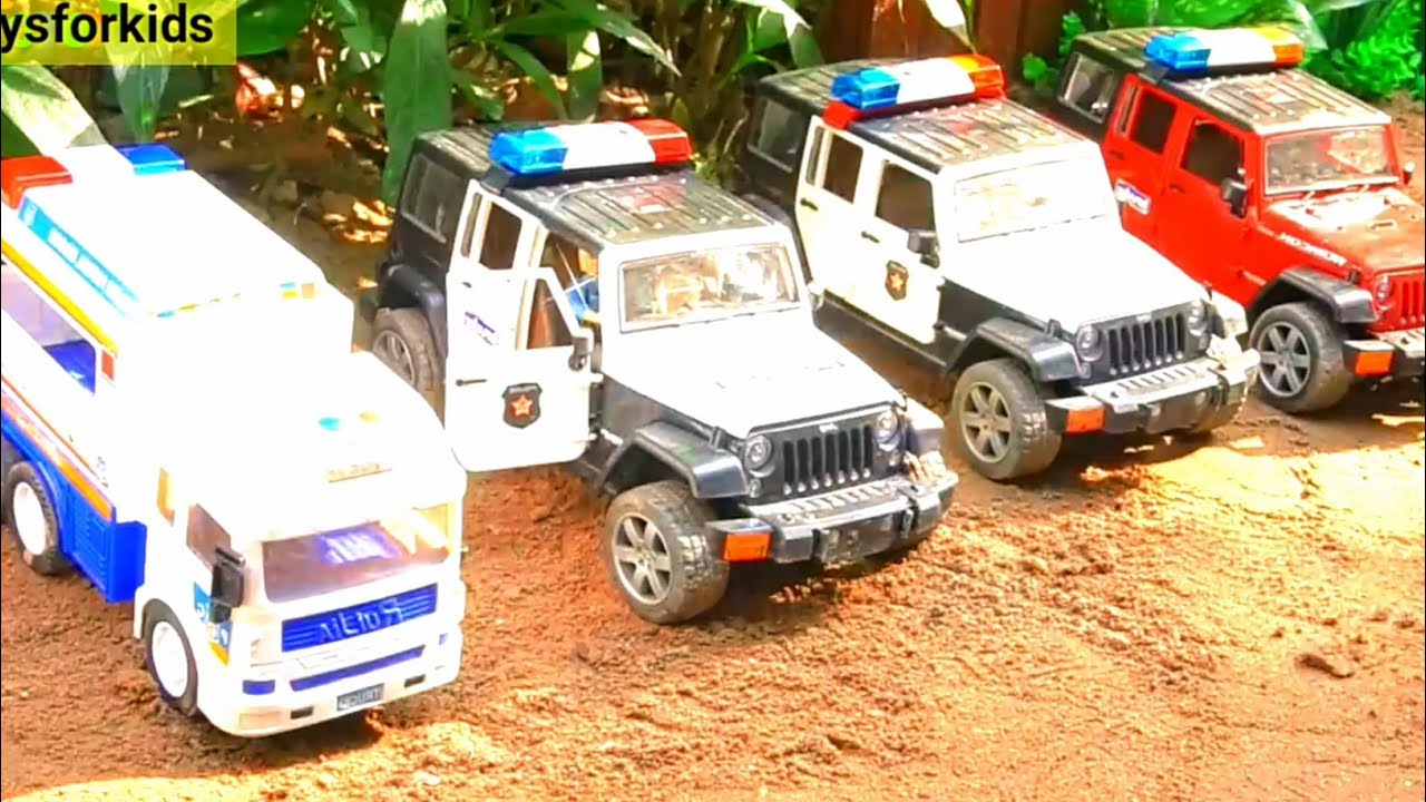 Rescue police car and bridge construction vehicles। police Jeep ...