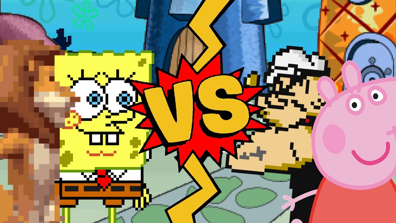 M.U.G.E.N Battles | SpongeBob/Alex the Lion vs Popeye/Peppa Pig - YouTube