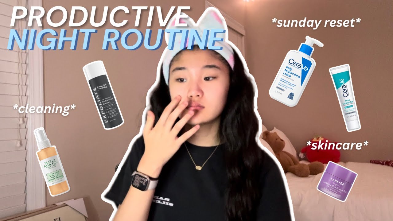 PRODUCTIVE NIGHT ROUTINE🩵 | sunday reset + skincare + cleaning | - YouTube