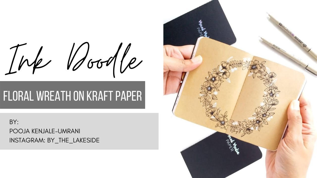 Ink Doodle : Draw Floral Wreath On Kraft Paper | Easy Tutorial - YouTube