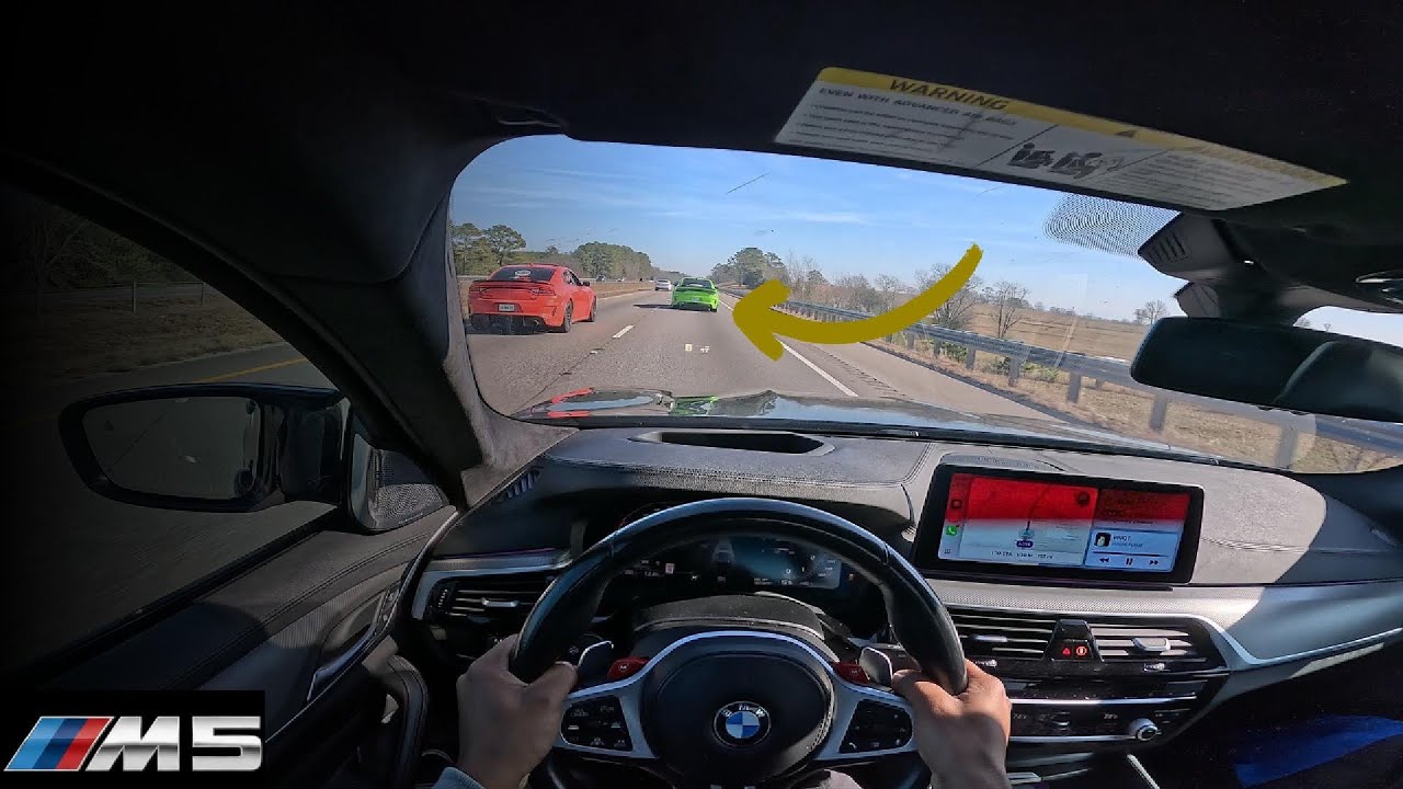 POV HELLCAT TRIES TO OUTRUN MY M5 COMP - YouTube