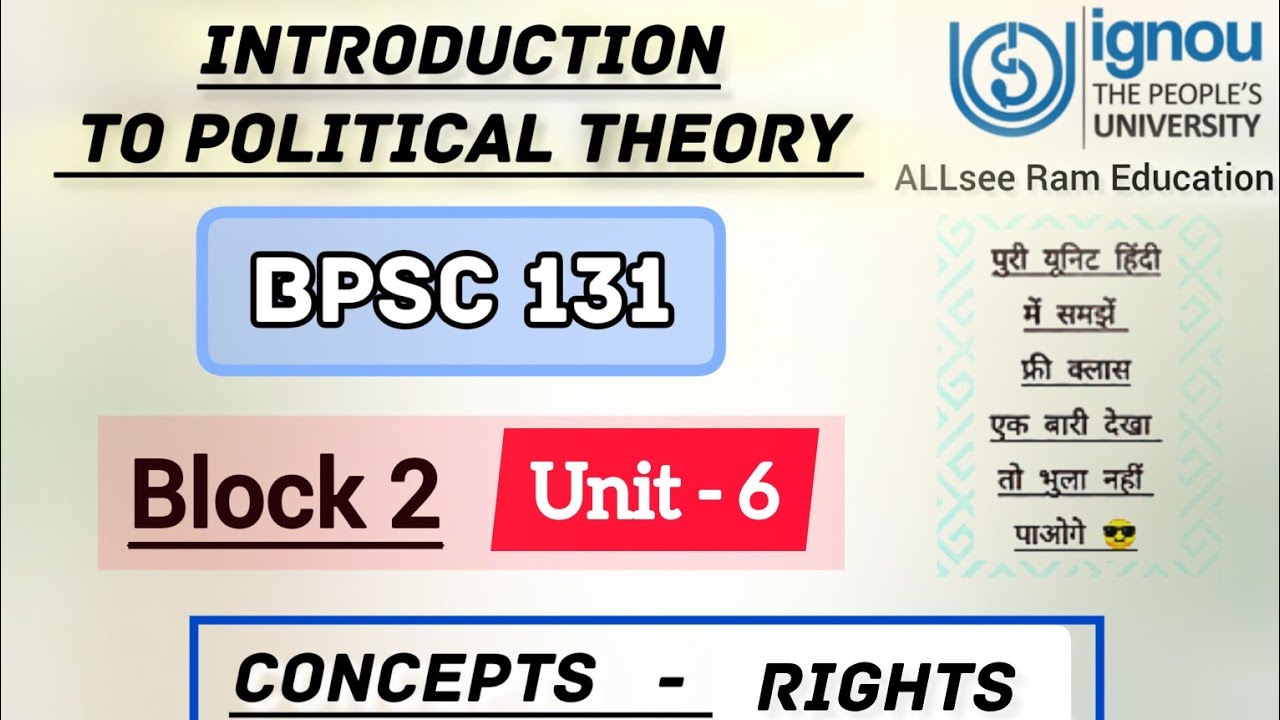 BPSC - 131 | CONCEPTS RIGHTS | UNIT 6 | INTRODUCTION TO POLITICAL THEORY BLOCK 2 | IGNOU - YouTube