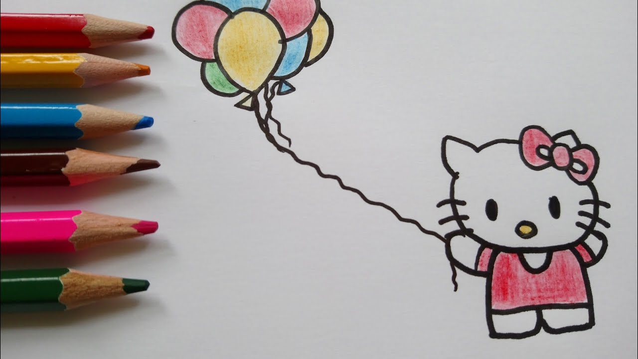 How to draw hello kitty with balloons - YouTube