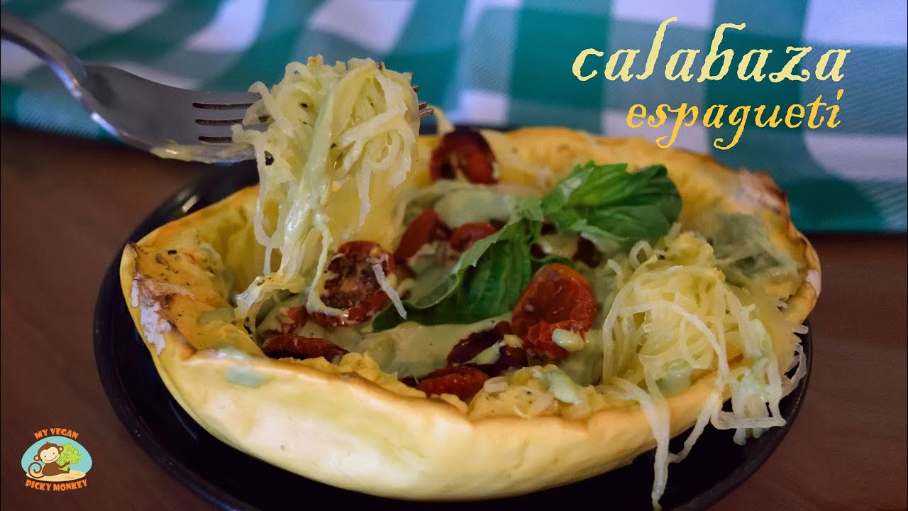 Calabaza Espagueti horneada con Crema de Albahaca/Spaghetti Squash with ...
