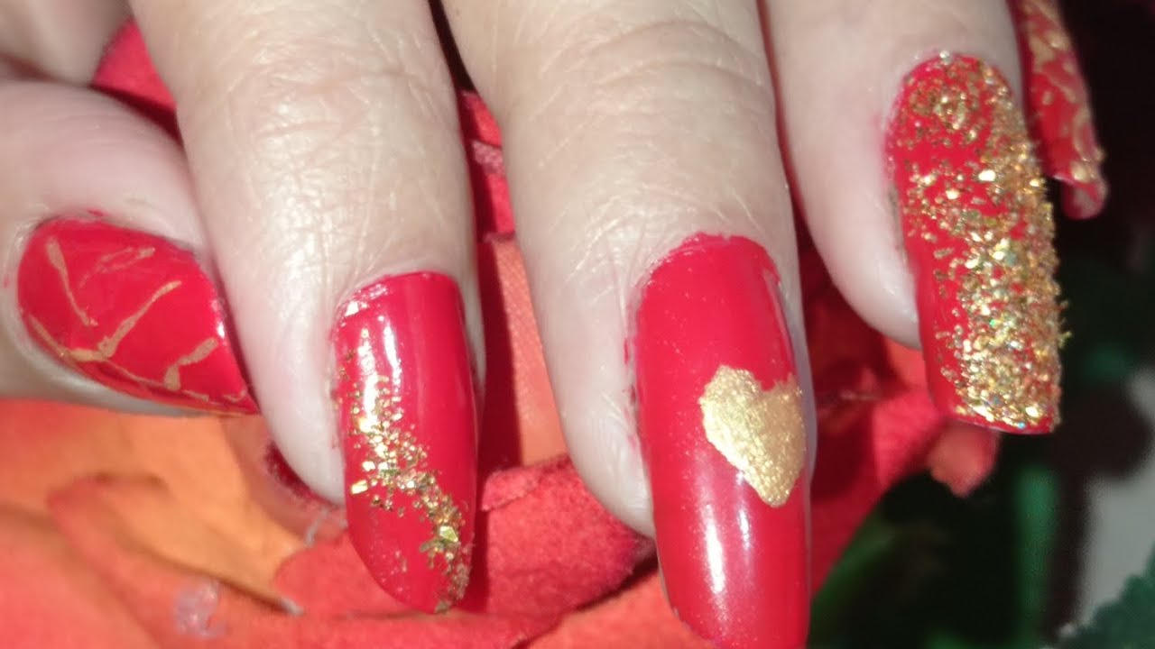 Bridal Red Nail Art at Home - YouTube