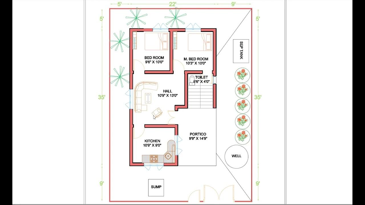 கிழக்கு பார்த்த வாஸ்து வீடு - East Facing Vastu Plan 22' X 35' - YouTube
