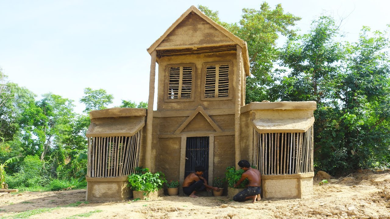 Building The Most Beautiful Mud Villa Using Wood, Bamboo And Mud By ...