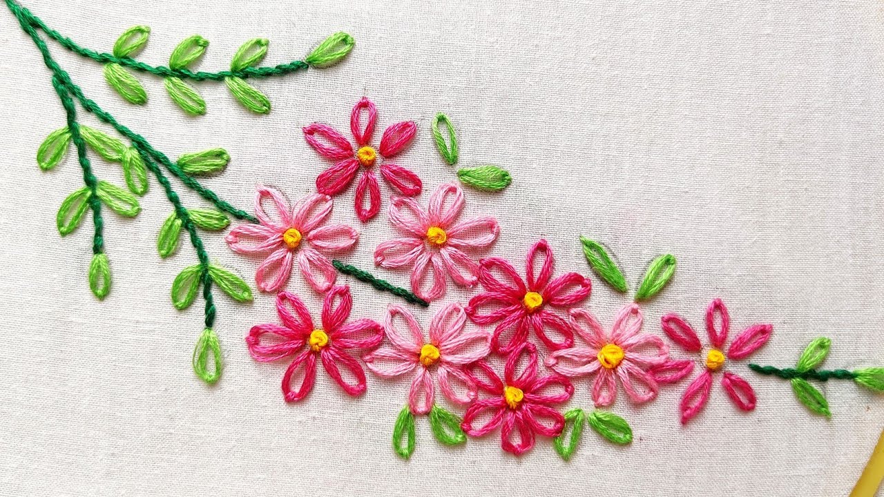 Easy hand embroidery flower designs for beginners // Lazy Daisy stitch ...