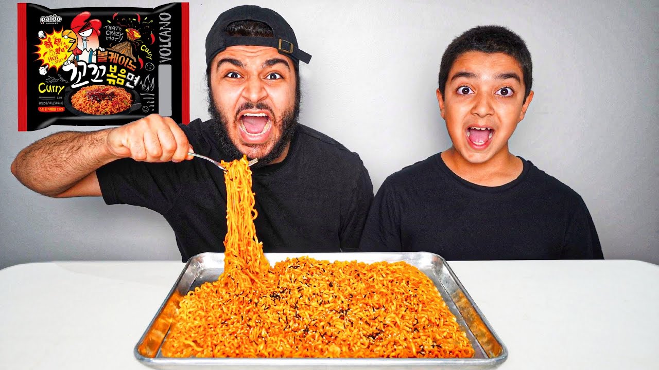 Volcano Fire Noodle Challenge With My Little Brother (MUKBANG) - YouTube