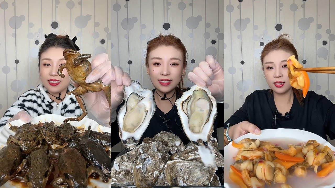 【XueYan Mukbang】Stewed Forest Frog with Sauce+Oysters+Clam Meat🐸🦪🐚# ...