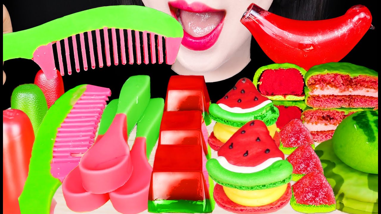 ASMR EDIBLE HAIR COMB WATERMELON DESSERTS 먹는 빗 먹는 숟가락 먹방 EATING SOUNDS ...