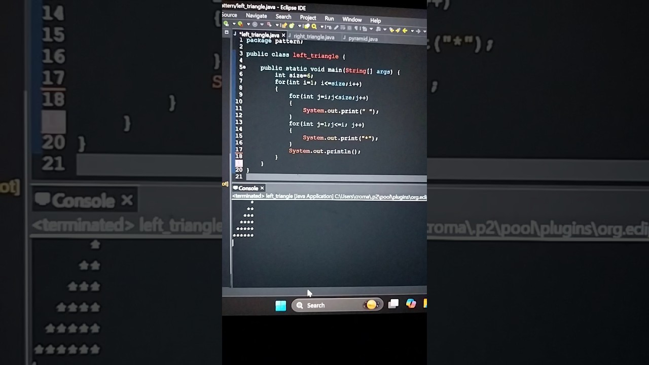 Left Triangle Star Pattern Using Java Javaprogramming Pattern 4771