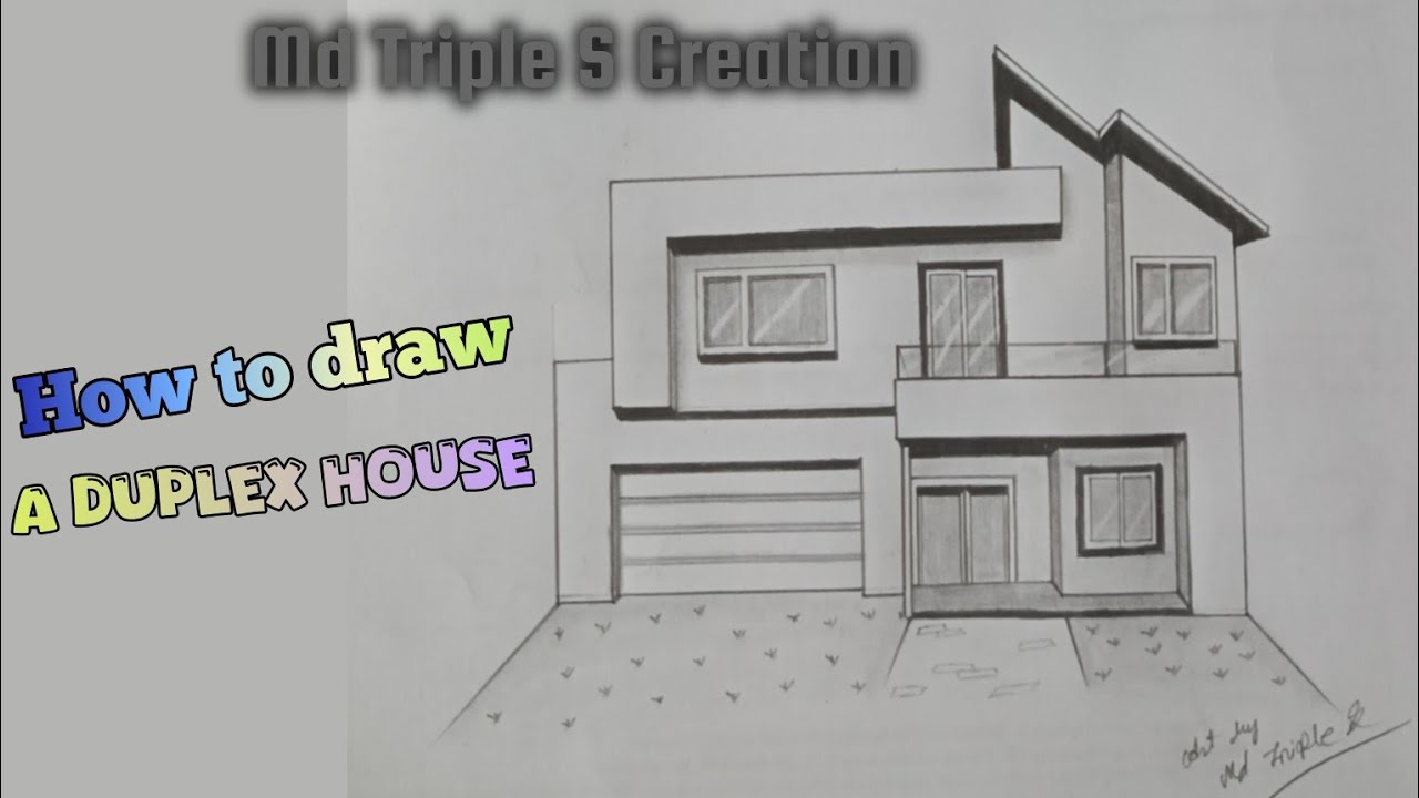 How to draw a duplex house || Duplex house drawing easily step-by-step ...