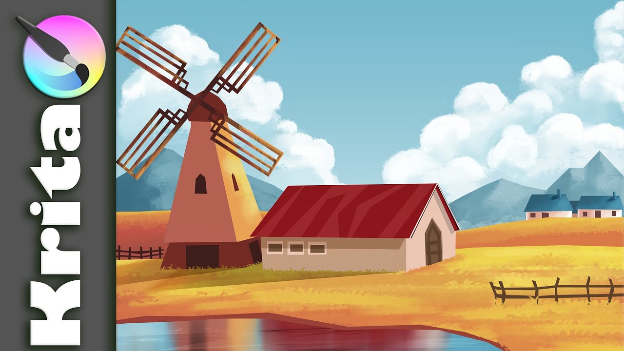 Krita - Speed painting- Vector style Landscape illustration- Digital ...