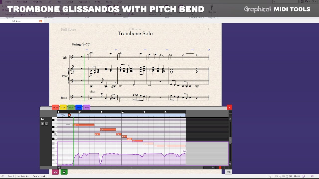 Using pitch bend to create trombone glissandos in Sibelius. - YouTube