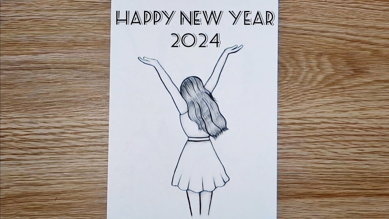 How to draw a Girl celebrate 2024 || Happy New Year Drawing || Pencil ...