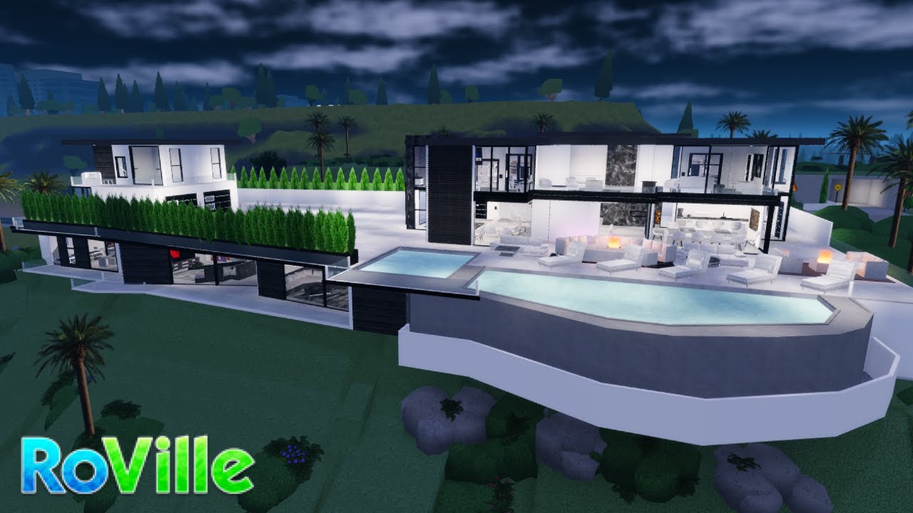 Modern Hill Mansion || Home Tour With House Code || Roblox RoVille ...