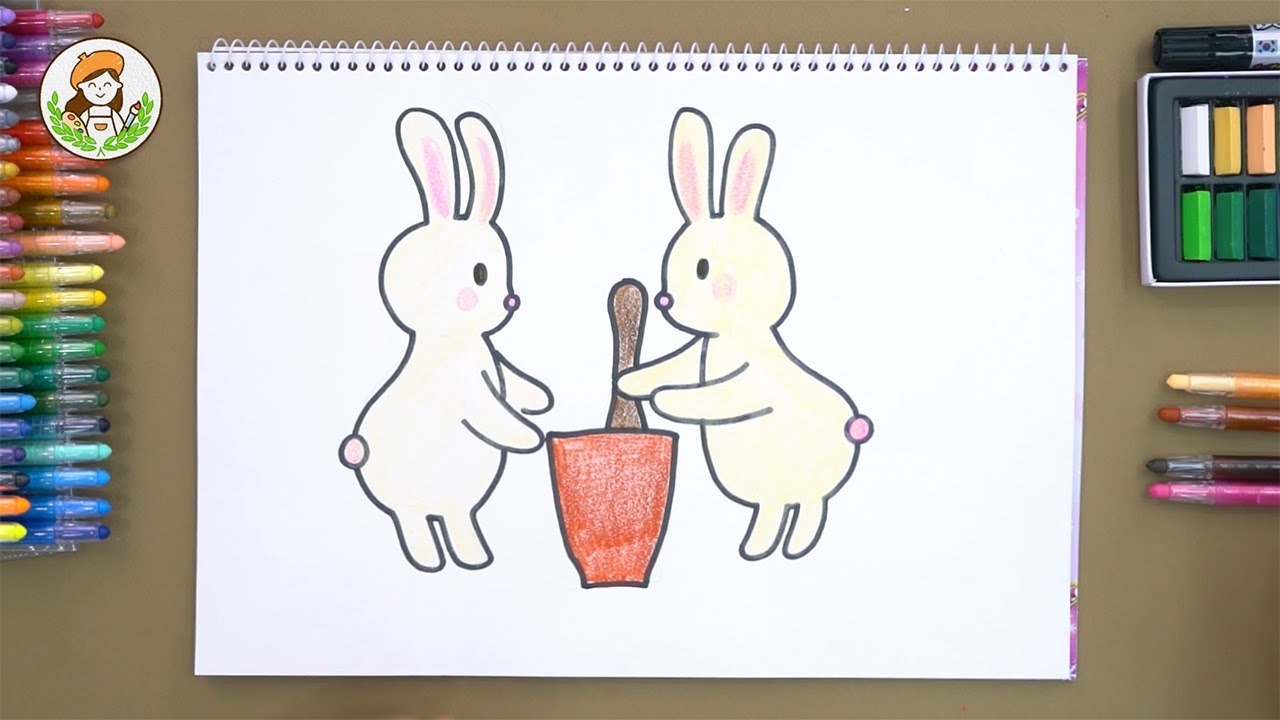 The Rabbits in the Moon Coloring and Drawing for Kids, Toddlers | Mommy ...