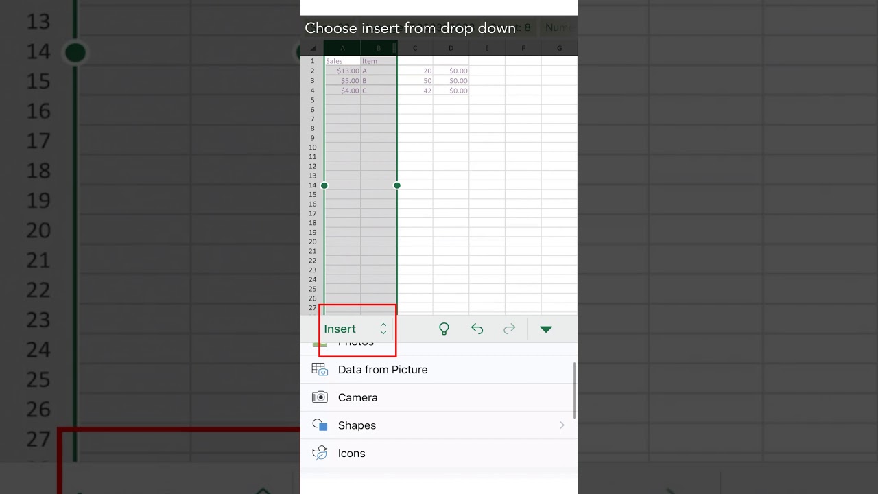 How to draw a chart using excel mobile app for iPhone - YouTube