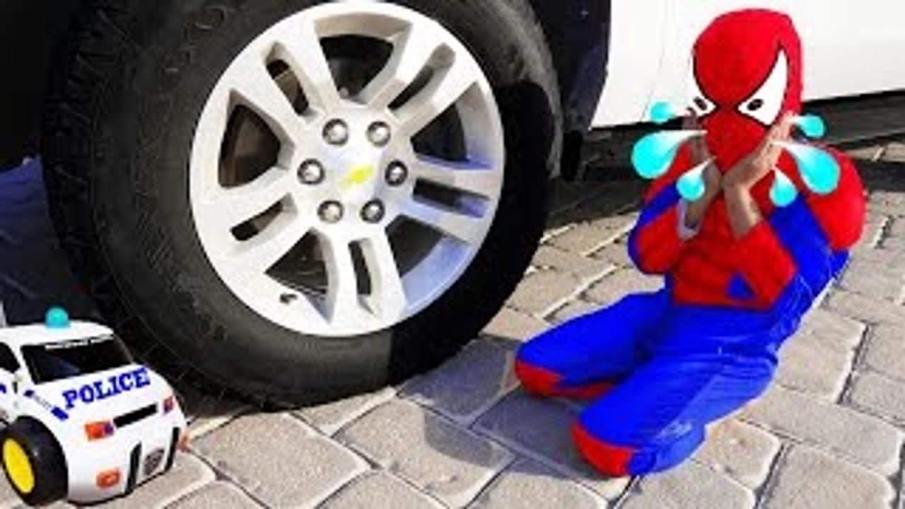 FREAKY Joker Runs Over SpiderBaby with RC Police Car! | Spiderman, Hulk ...