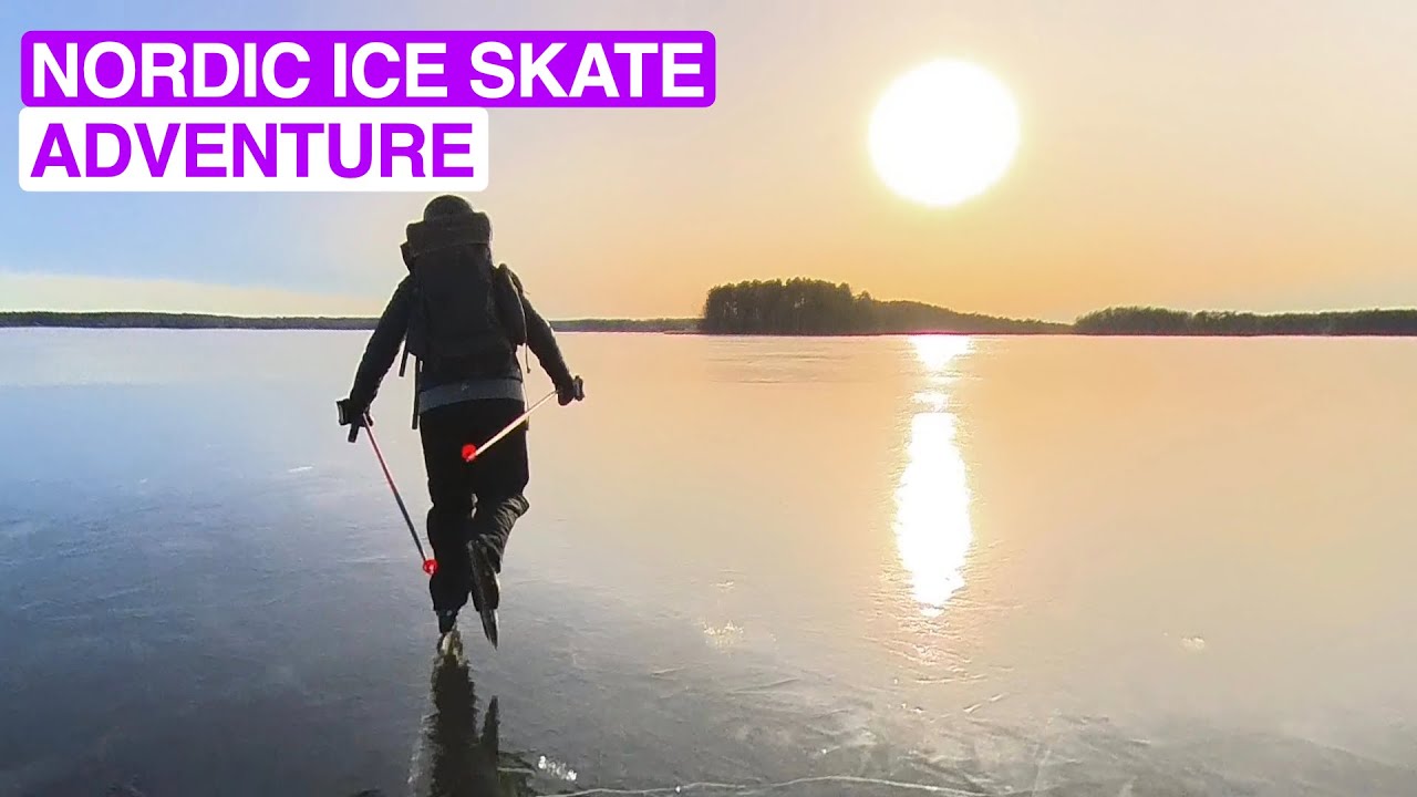 Frozen Lake Ice Skating Adventure, Winter in Sweden. Nordic Skate Style ...