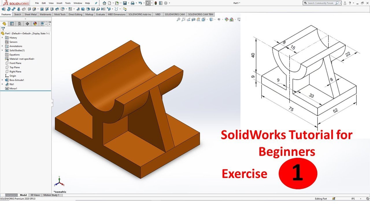 Solidworks tutorial for Beginners exercise 1 #solidworks #cadcam # ...