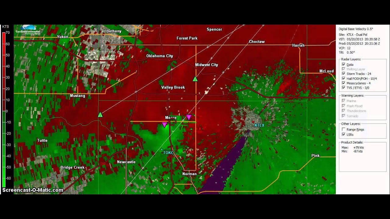 Moore, Oklahoma EF-5 Tornado Base Velocity (0.5 Degree Tilt) - YouTube