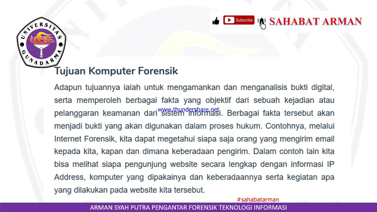 KOMPUTER FORENSIK OLEH ARMAN SYAH PUTRA #sahabatarman - YouTube