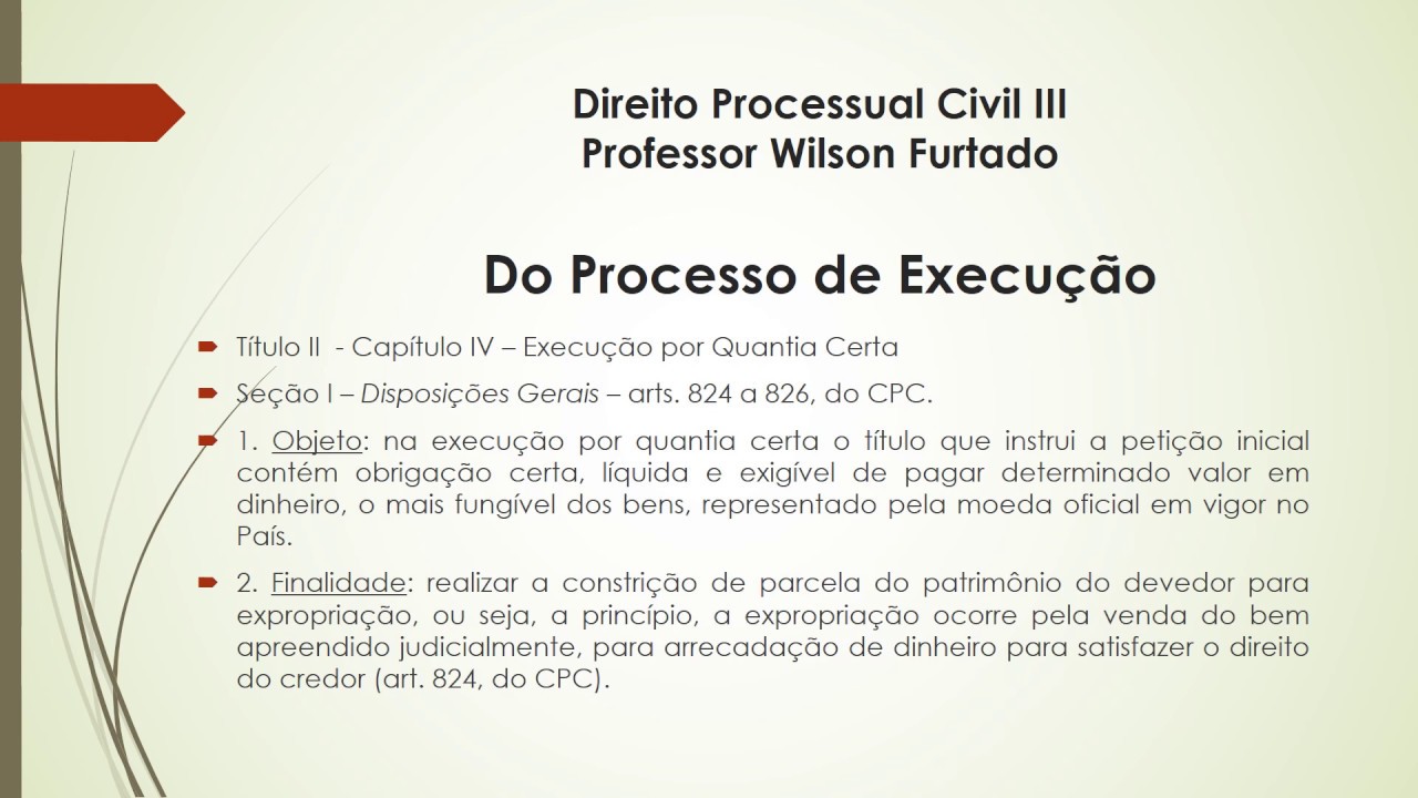 Do Processo de Execução - Execução Por Quantia Certa - Parte I - YouTube