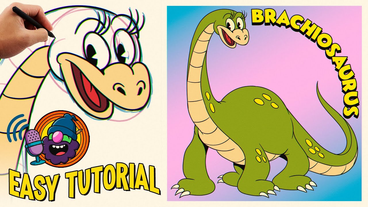 How to draw a Brachiosaurus step by step | Dinosaur Cartoon Tutorial ...
