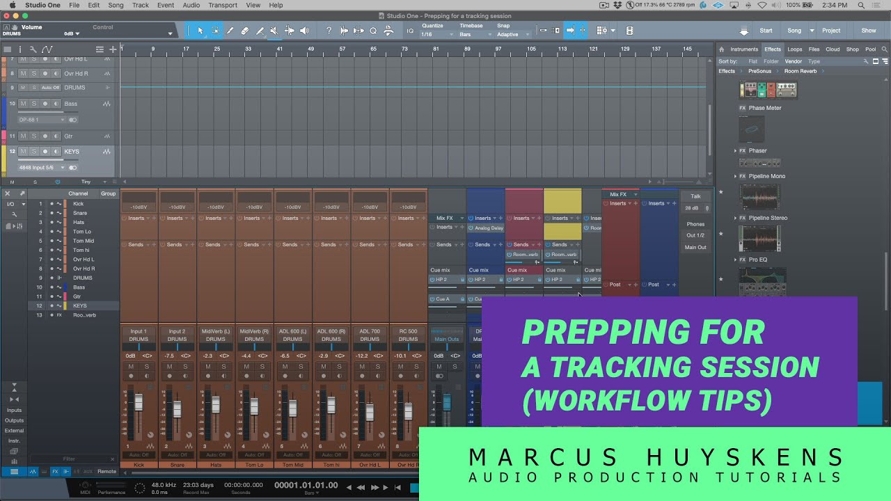 7 Tips for Prepping a Tracking Session in PreSonus Studio One - YouTube
