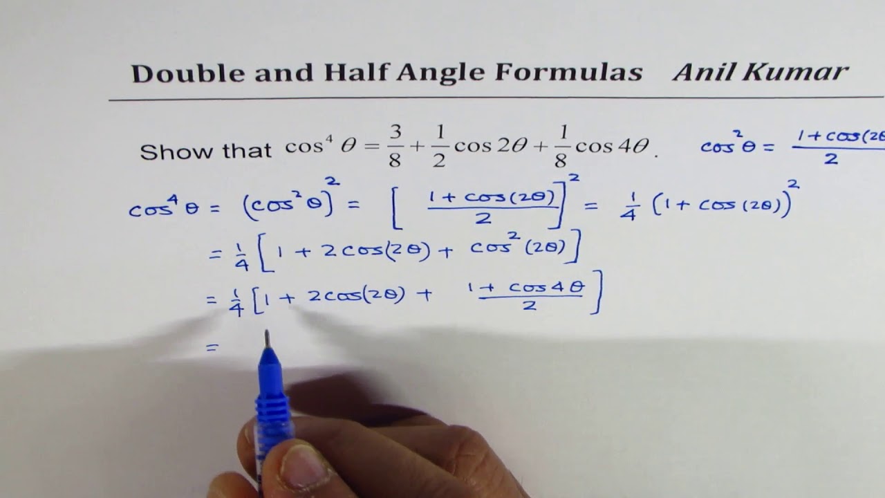 Cos 4x 3 8 1 2 Cos2x 1 8 Cos4x Double Angle Application YouTube