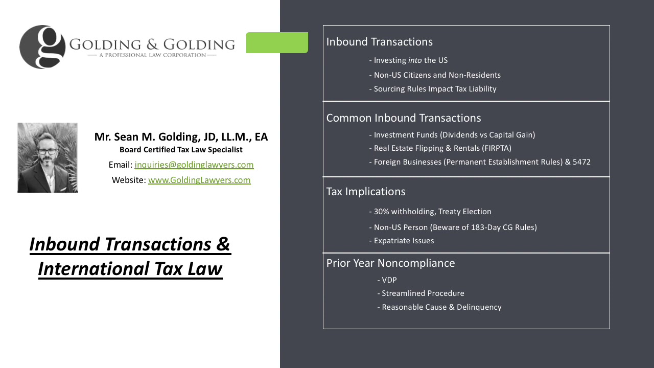 Inbound Transactions & International Tax Law Implications - YouTube