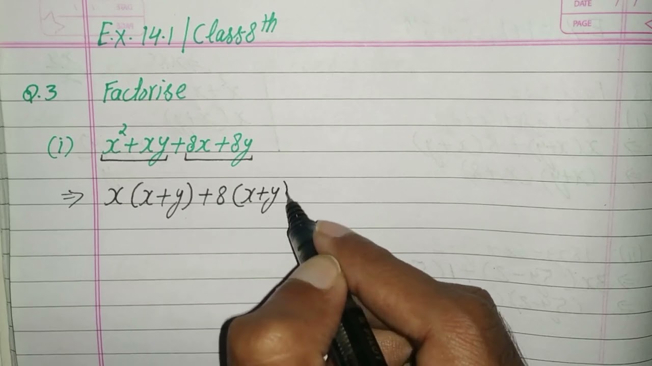 Factorise X 2 xy 8x 8y Class 8 Maths Chapter 14 Exercise 14 1 Factorise X 2 xy 8x 8y Class 8 Maths Chapter 14 Exercise 14 1