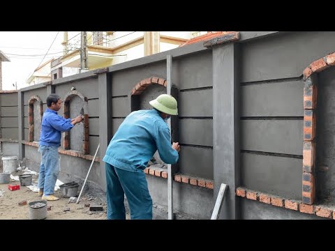 Professional Fence Construction Workers Using Sand And Cement ...
