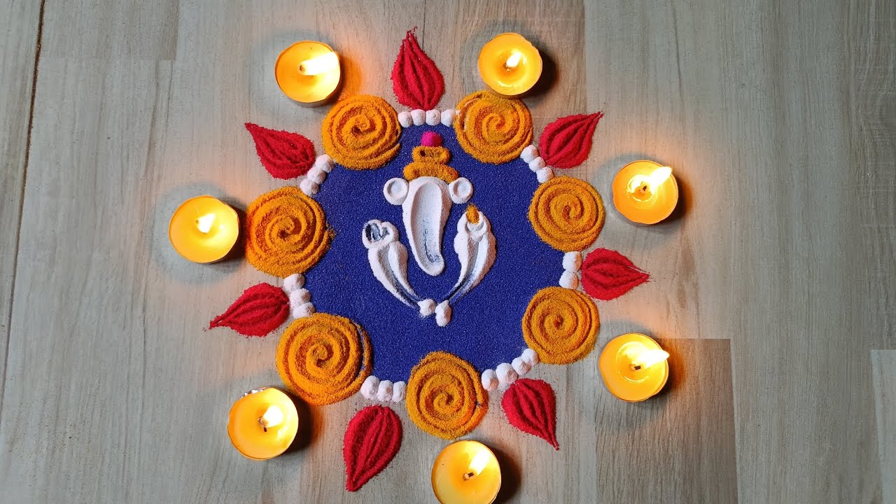 Beautiful Ganesh rangoli easy|Ganesh chaturthi rangoli|गणेश चतुर्थी ...