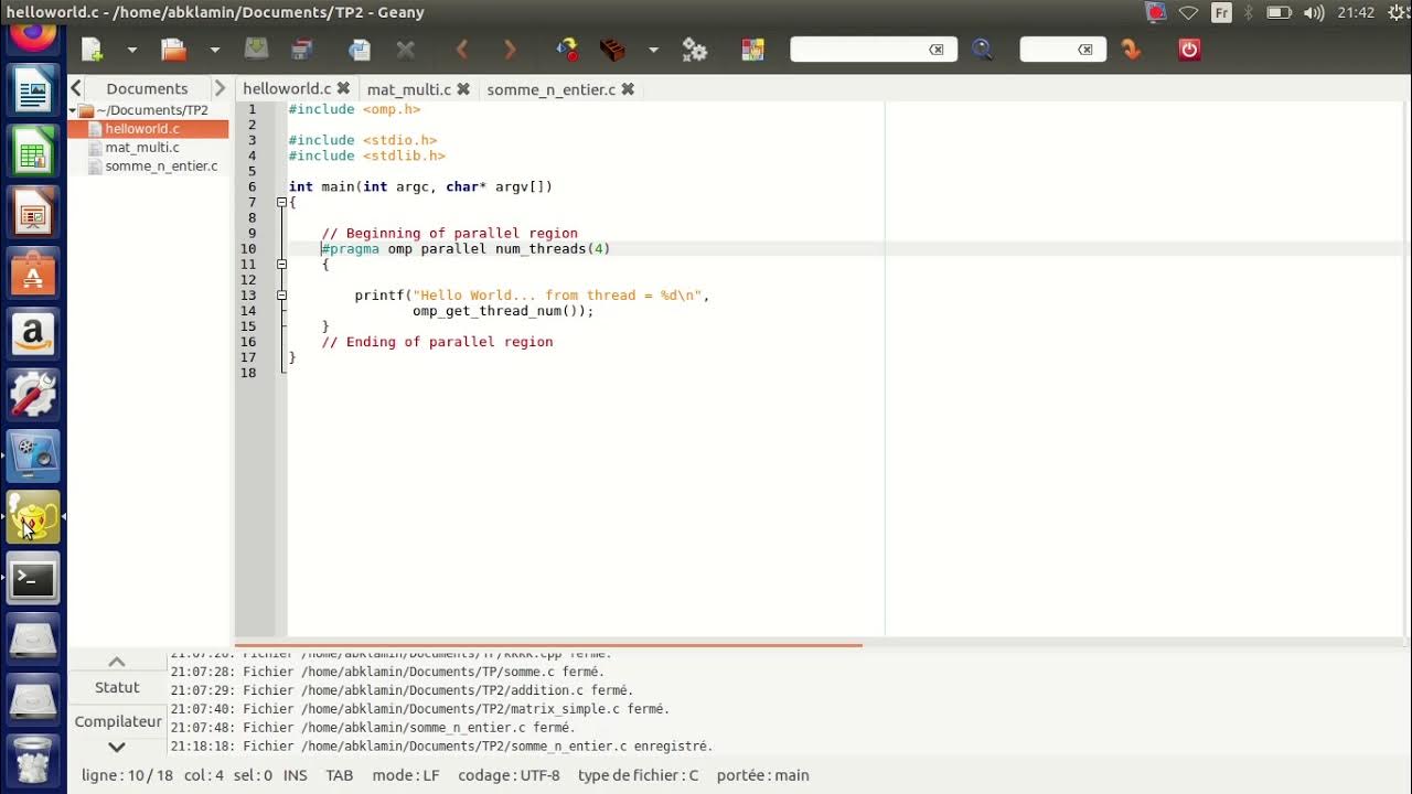 openmp helloworld,sum,matrix - YouTube