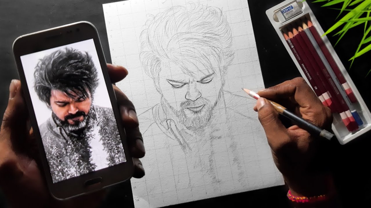 Thalapathy Vijay Drawing | LEO Drawing | Outline tutorial - YouTube