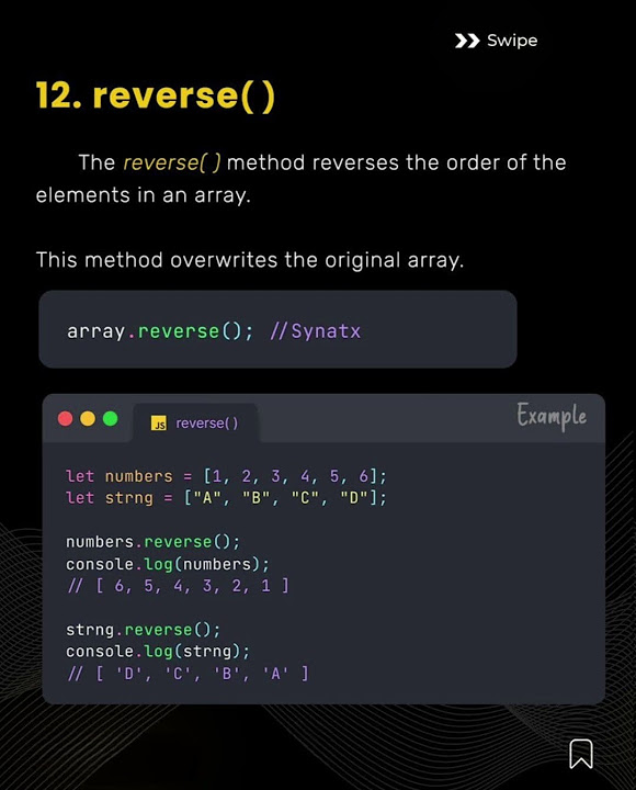 Javascript Reverse Method Coding Javascript Frontendcourse Programminglanguage Youtube