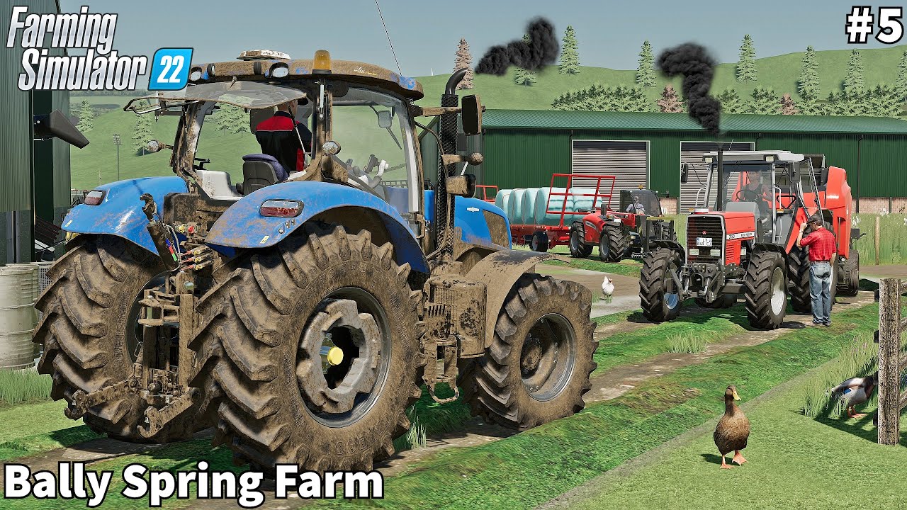 Feeding Cow/Calf, Baling Straw & Collecting Bales│Bally Spring│FS 22 ...
