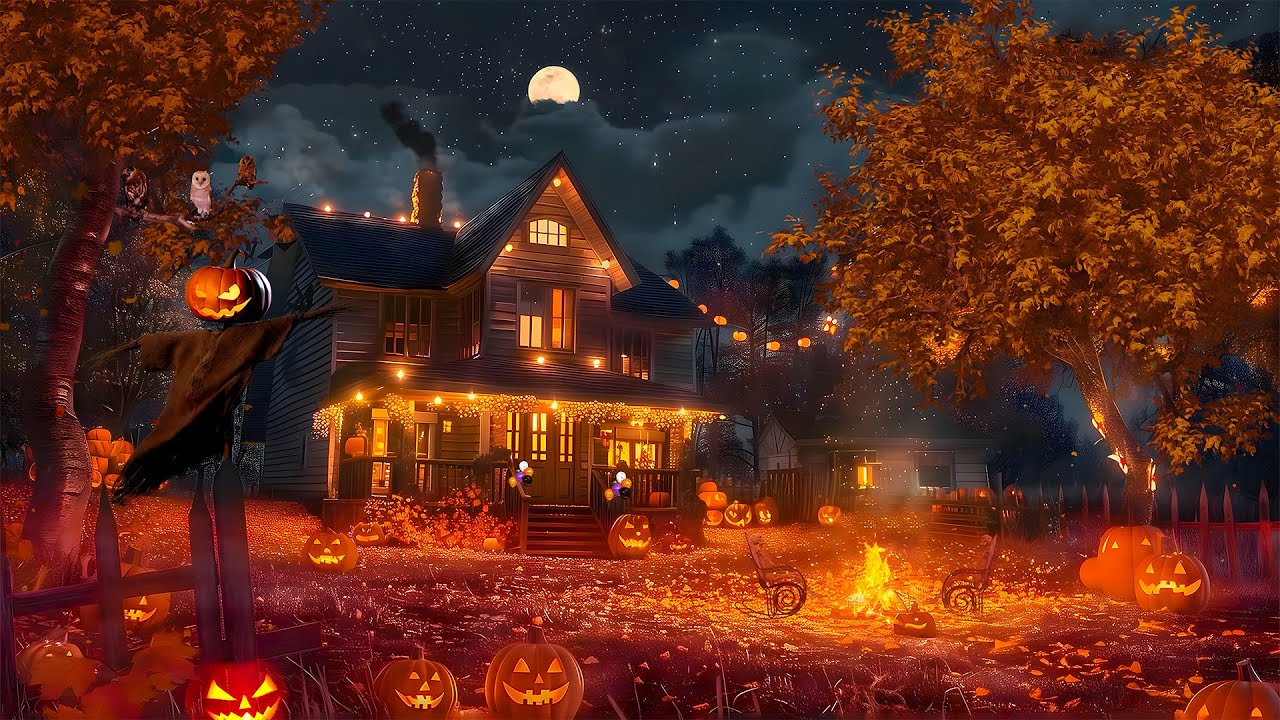 Cozy Autumn Halloween Atmosphere Outside a Haunted House | Campfire ...