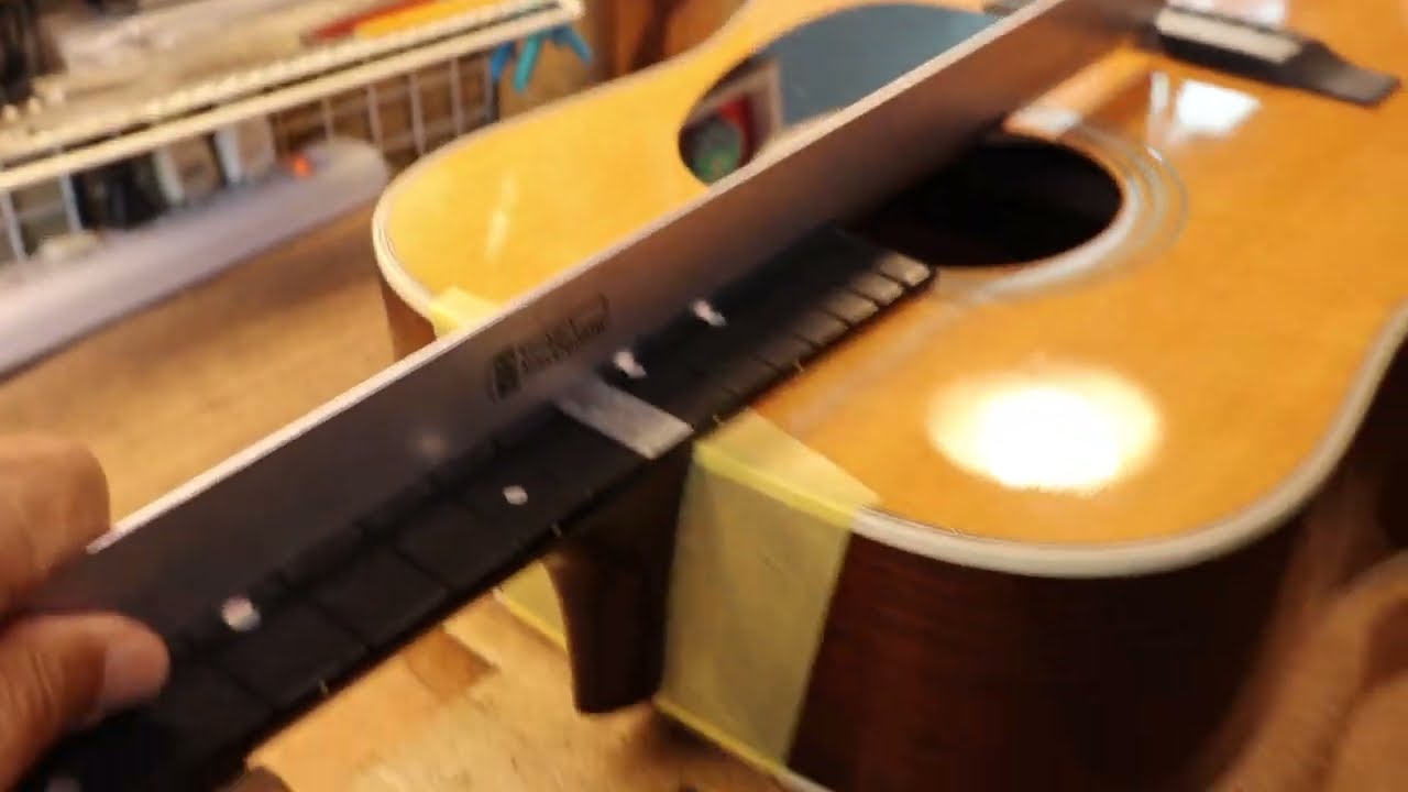 Checking neck angle and straightness for neck reset on Martin D-28 ...