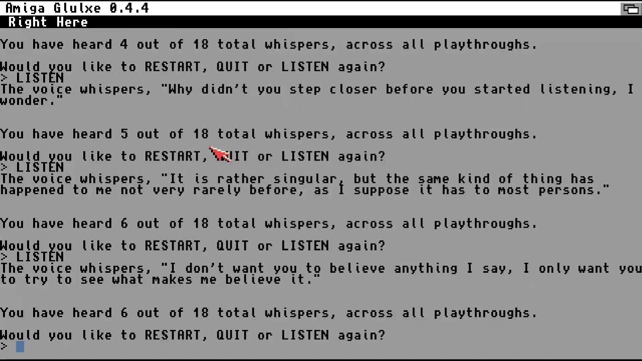 AMIGA FINGERTIPS MESTERIOUS WHISPERS ITS GLULX TEXT ADVENTURE GLULXE ...