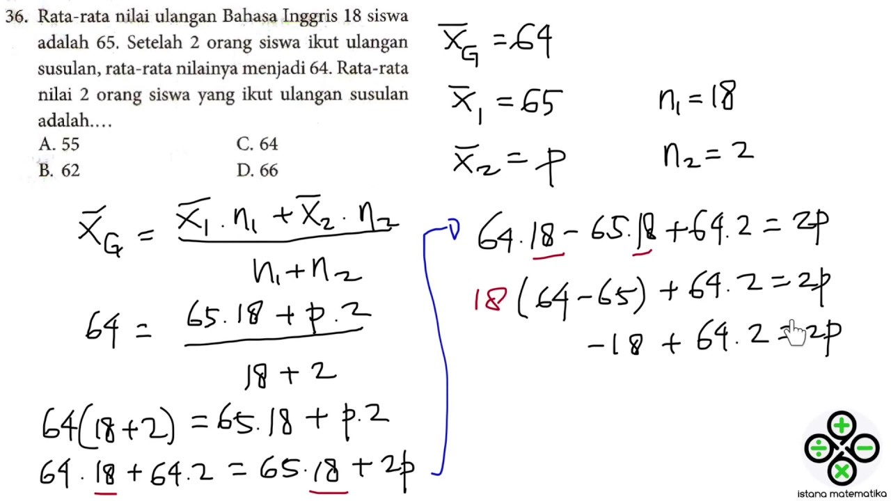 Rata-Rata Gabungan Statistika - UCUN 1 SMP 2016 Kode B no 36 - YouTube