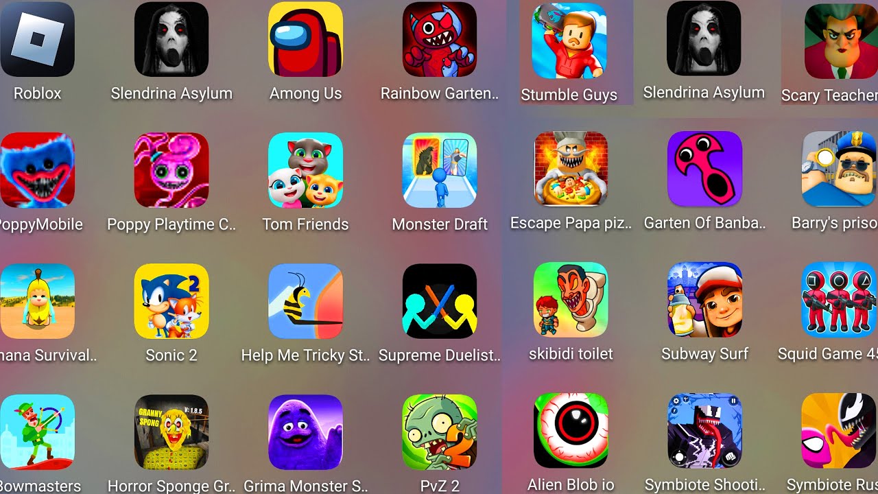 Roblox,Poppy Playtime 2,Squid Game 456,Alien Blob io,Stumble Guys,Barry ...