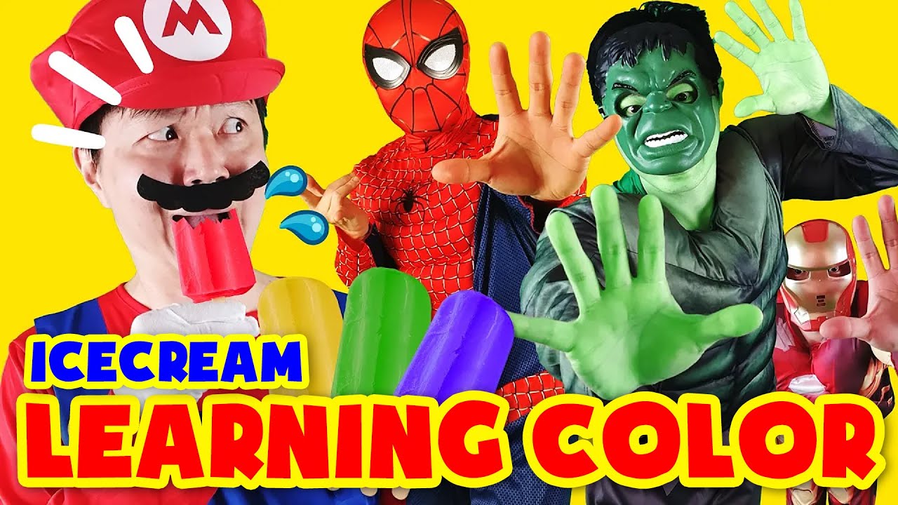 Superhero - Ice cream | Learning color with music | #spiderman #ironman ...